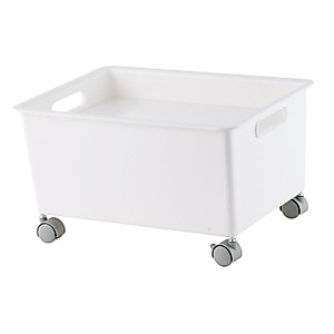 BEIJIALY Plastic Rooling Storage Bin with Handle and Rolling Wheels, Storage Basket Roller Basket, Portable Movable Large Capacity Organizer Box for Books Clothes Shoes(White)