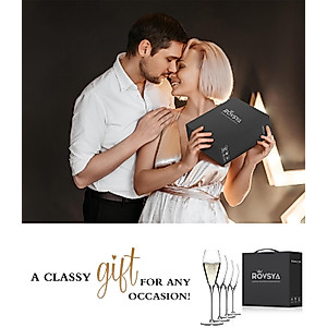 OJA Champagne Flutes Glasses Set of 4, Hand Blown Crystal Wedding Flutes Glass, Ideal for Weddings, Anniversaries, Christmas, Special Days, 10.5”, 7.5 oz, Clear