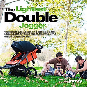 Joovy Zoom X2 Lightweight Performance Double Jogging Stroller Featuring Extra-Large Pneumatic Tires with Air Pump Included, Locking and Swiveling Front Tire, and Easy One-Handed Fold, Paprika