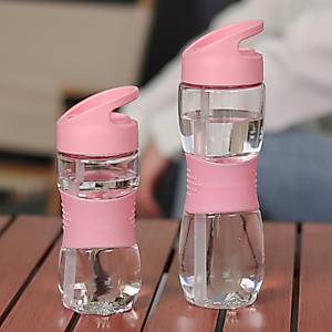 Kids Water Bottle with Straw 12 OZ BPA-Free Tritan Bulk Bottle Pink Little Girls Clear Drinking Bottle for School