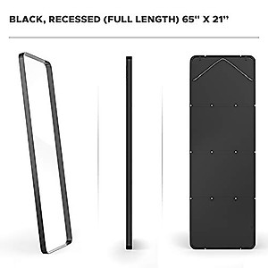 UPLAND OAKS Large Full Length Body Mirror for Floor & Wall in Bedroom - Metal Frame - Big & Tall Long Mirror for Leaning Size 65" x 21" (Black, Recessed)