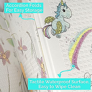 JumpOff Jo - Large Waterproof Foam Padded Play Mat for Infants, Babies, Toddlers, Play Pens & Tummy Time, Foldable Activity Mat, 70 in. x 59 in. - Fairy Blossom