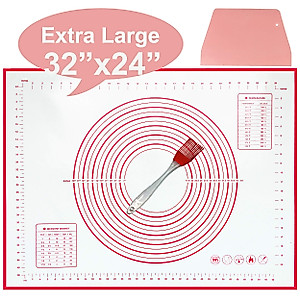 Silicone Pastry Mat Extra Large, 32" x 24" Non-stick Baking Mat with Measurement Kneading Board for Dough Rolling, Non-slip Counter Mat, Oven Liner, Fondant/Pie Crust Mat