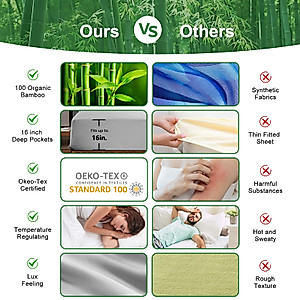 CozyLux Cooling Sheets King Size, Rayon Derived from Bamboo, Oeko-TEX Certified Luxuriously Soft & Silky Sheet Set - 16" Deep Pockets 4 Piece Bedding Sheets & Pillowcases，Light Grey