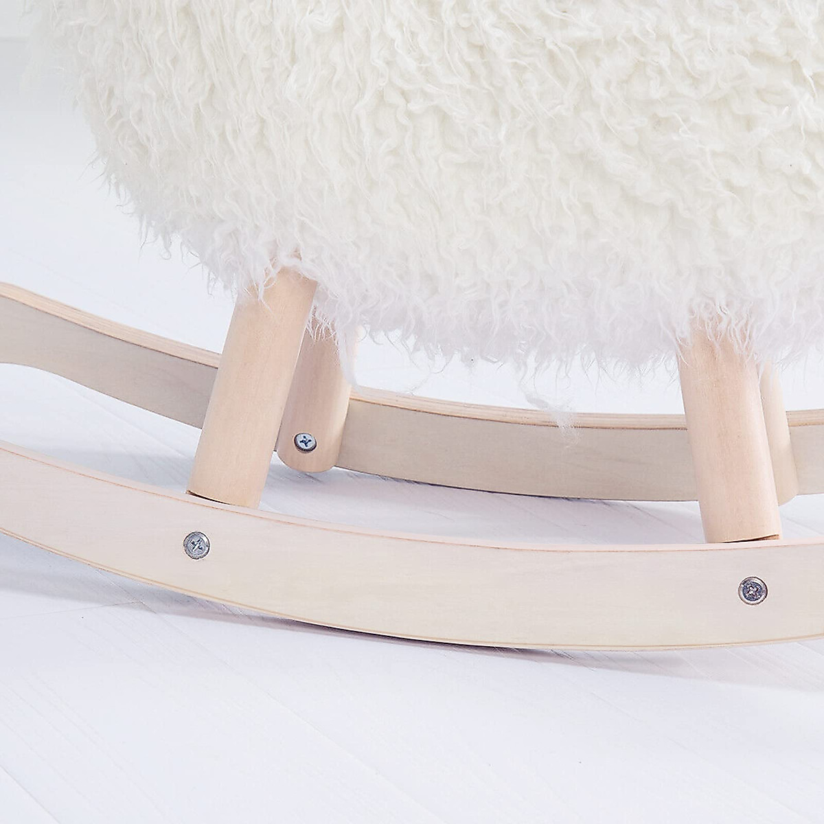 Rocking Horse for 1+ Year, Baby Rocking Horse for 1 Year Old,Wooden Cow/Yak Horse Rocking with Wicker Plush Fur for 2 Years Old(Bull Buffalo) (White Lamb)