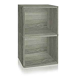 Way Basics Vintage Vinyl Record Cube 2-Shelf Storage, Organizer - Fits 170 LP Albums (Tool-Free Assembly and Uniquely Crafted from Sustainable Non Toxic zBoard Paperboard) Grey