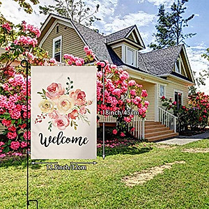 Spring Peonies Welcome Garden Flag Vertical Double Sided Burlap Yard Spring Flower Farmhouse Outdoor Decor 12.5 x 18 Inches