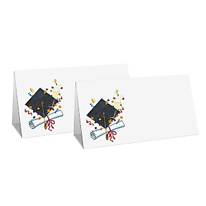 Table Place Card for Graduation Party, 25 Pcs Small Tent Cards Set with Gold Balloons and Graduation Cap Design, Elegant Name Cards Food Lables, Graduation Party Decorations 2022 Supplies(14)