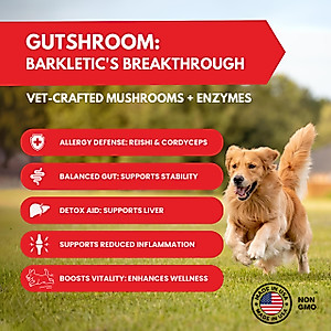 Barkletic Pet Probiotics for Dogs with Gutshroom – Digestive Health, Gut Flora, Allergy & Immune Support, Prebiotic, Enzymes, Natural Superfood, 3 Billion CFU, Free of Common Allergens | 60 Soft Chews