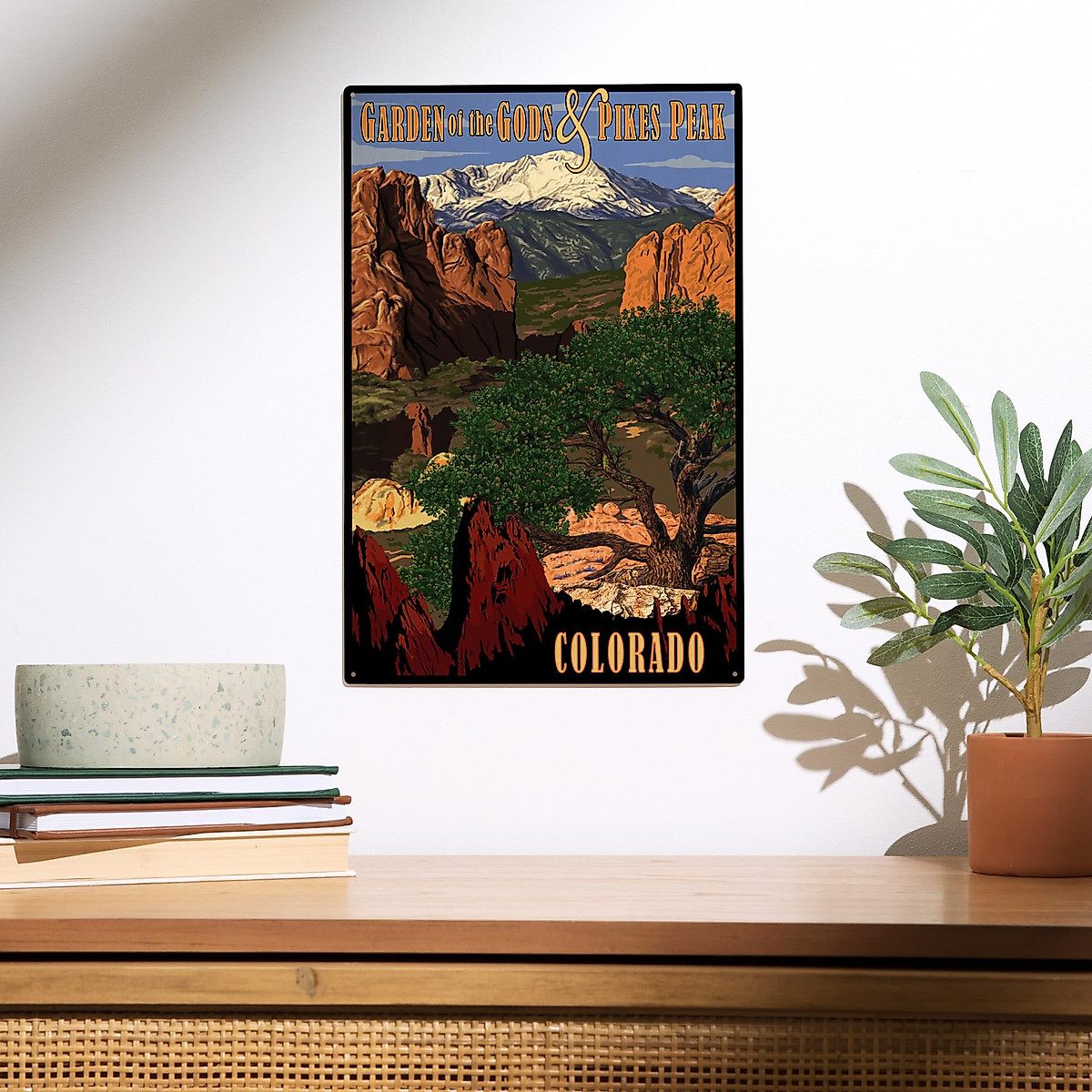 Lantern Press 10x15 Inch Wood Sign, Ready to Hang Wall Decor, Pikes Peak from Garden of the Gods, Colorado