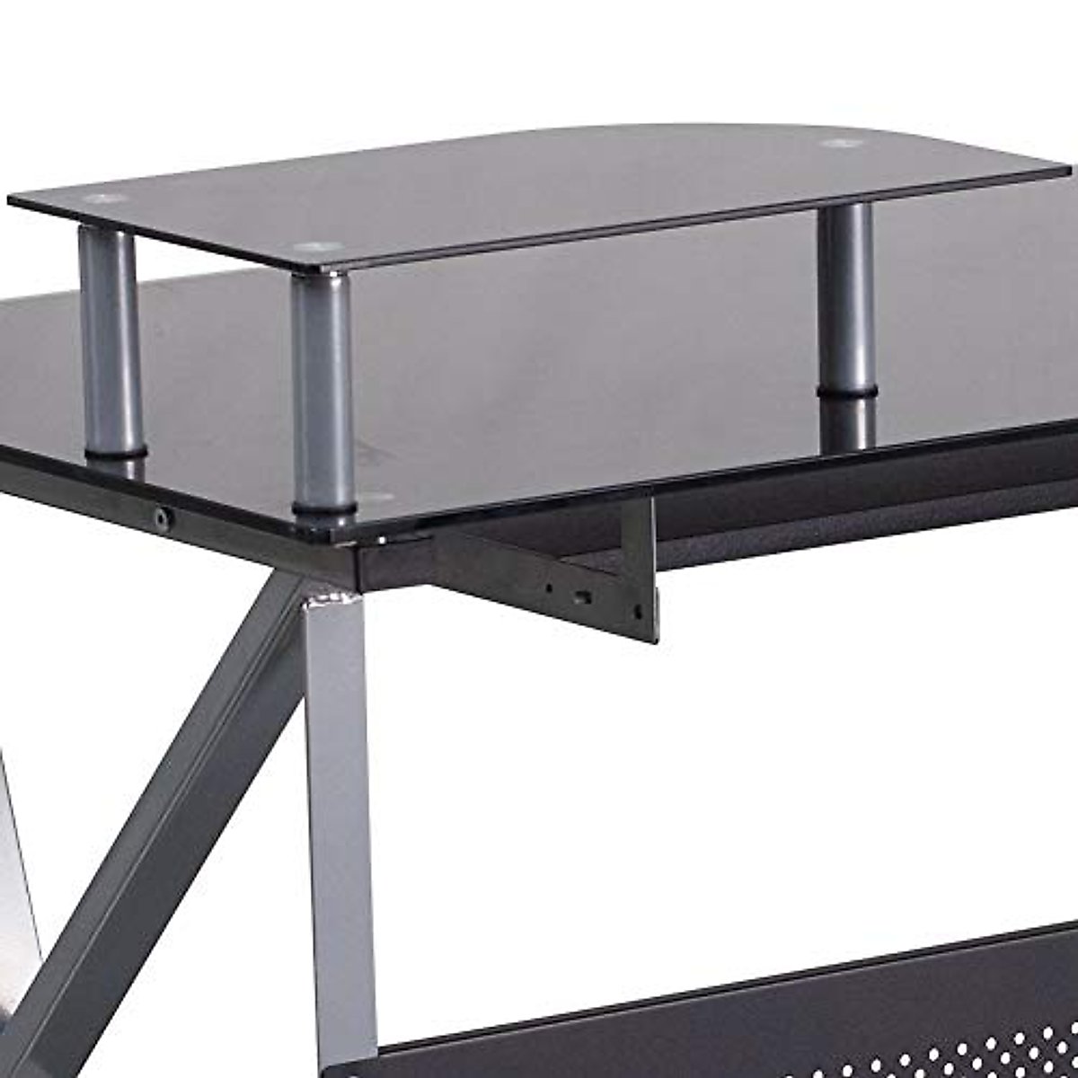 Flash Furniture Singleton Black Glass Computer Desk with Pull-Out Keyboard Tray and CPU Cart