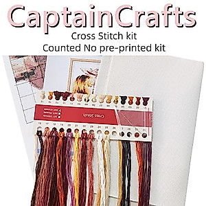 CaptainCrafts Cross Stitch Kits Full Range Stamped and Counted Fabric DIY Art Needlecrafts Embroidery Kit for Adults Beginner (Unpreprint 14CT, Tree House Autumn)