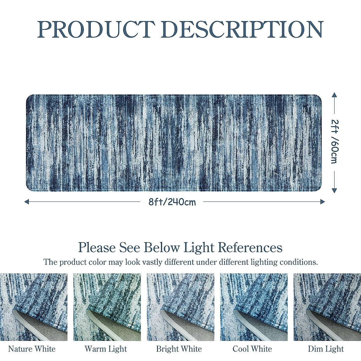 Lahome Modern Ombre Hallway Runner Rug - 2x6 Washable Runner Rugs with Rubber Backing Non-Slip Throw Stain Resistant Kitchen Runner, Blue Floor Indoor Carpet Runners for Entryway Bathroom Laundry Room