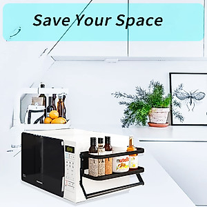 Foldable Magnetic Paper Towel Holder Refrigerator Storage Spice Rack with 3 Mobile Hooks and Paper Towel Holder(Single Layer /Black) Strong Magnetic Shelf for Refrigerator