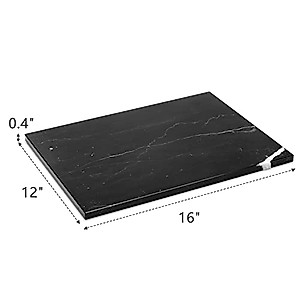 HERFECEAL Marble Cutting Board, Marble Pastry Board Serving Tray Plates for Cheese Rolling Dough, Non-Stick Marble Slab with Non-Slip Rubber Feet for Cake Display, Black 12"x16"