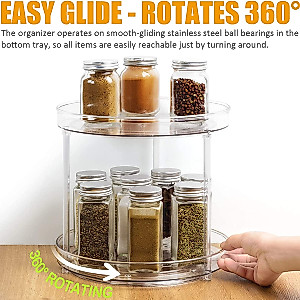 FIVOF Lazy Susan Round Plastic Clear Rotating Turntable Organization Storage Container Bins for Cabinet Pantry Fridge Kitchen Vanity Spinning Organizer for Spices Condiments (2-Tire-1-Pack, 9 inch)