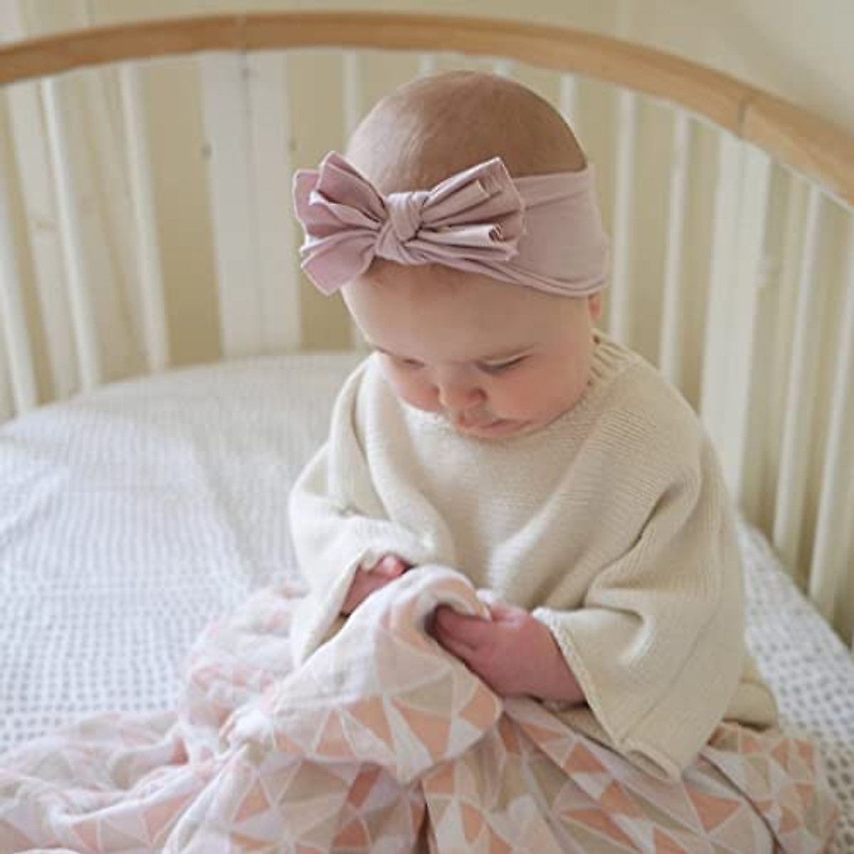 Ely's & Co. Bow Headband Set for Baby Girl 0-12 Months (Blush Pink, Tan & Ivory, 3 Pack)