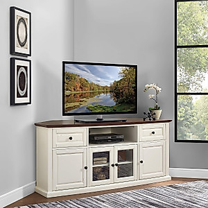 Crosley Furniture Shelby 60" Corner TV Stand, White with Mahogany Top
