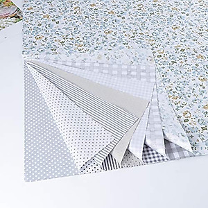 Healifty 7 Sheets Fabric Squares Sheets Flower Pattern Cotton Patchwork Craft DIY Sewing Scrapbooking Quilting (Grey) 50x50cm