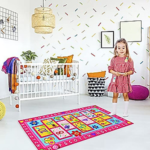 Kids Hopscotch Game Mat , Non-Slip Alphabet Rug for Classroom Soft Durable Woven Faux Wool Floor Carpet for Bedroom , Children Playroom Nursery Room Playmat Baby Tummy Time Play Mats (C)