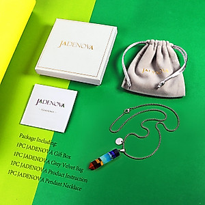 JADENOVA 7 Chakra Necklace Pendant Hexgonal Energy Healing Gemstone Crystal Dowsing Divination Pendulum 18 Inches Stainless Steel Chain
