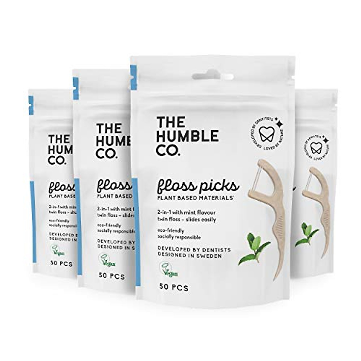 The Humble Co. Floss Picks (200 Count) – Sustainable, Plant Based and Eco-Friendly Natural Dental Floss Picks for Dental Hygiene, Oral Care, and Gum Health, Cruelty Free (Mint, Double Thread)