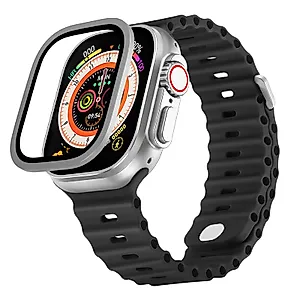 ownace Compatible with apple watch ultra 2 band 49mm with Screen Protector Tempered Glass Sport,Soft Silicone Waterproof Strap Wristbands iWatch Apple Watch Series Ultra Women Men