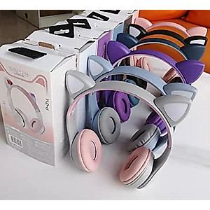 Cat Ear Wireless Headphones with Led Light, Cute Design Bluetooth Headset with Mic (Pink)