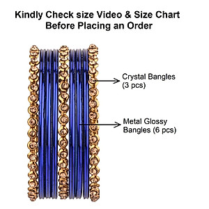 Efulgenz Indian Bangles Set Metal Bangles One Dozen Plain Glossy Alloy Bangles with Crystal Oxidized Bangles Boho Bohemian Bracelet Bollywood Party Wedding Jewelry Indian Bangles for Women (18 Pcs),