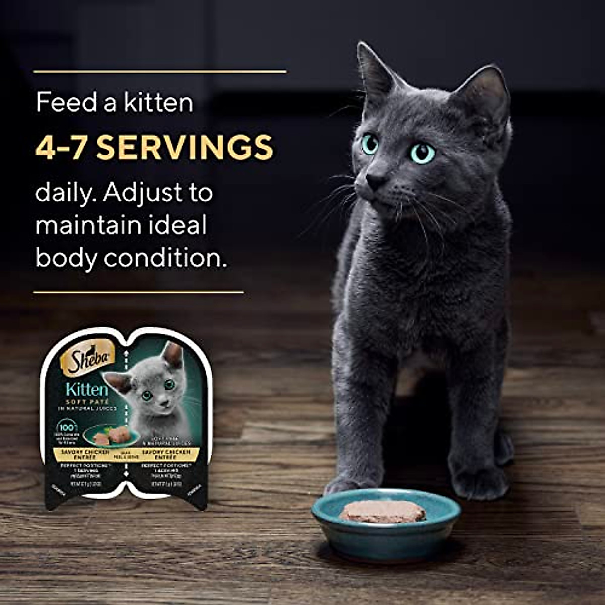 SHEBA PERFECT PORTIONS Kitten Paté Wet Cat Food Trays (24 Count, 48 Servings), Savory Chicken Entrée, Easy Peel Twin-Pack Trays