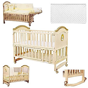 Styhigh 4 in 1 Convertible Crib, Portable Convert to Toddler Bed, Bassinet Bedside Sleeper, Playpen, 2 Leg Modes Baby Beds with Mattress & Mosquito Net,Adjustable Heigh Mini Crib CPC Certificated
