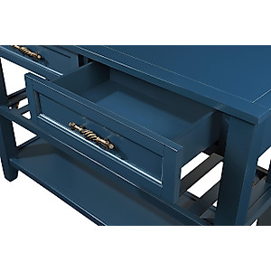 SIYSNKSI 42'' Mid-Century Style Console Table Sofa Table with 2 Storage Drawers and 2 Tiers Shelves, Solid Wood Buffet Sideboard for Hallway, Entryway, Bedroom, Living Room (Navy Blue-053)