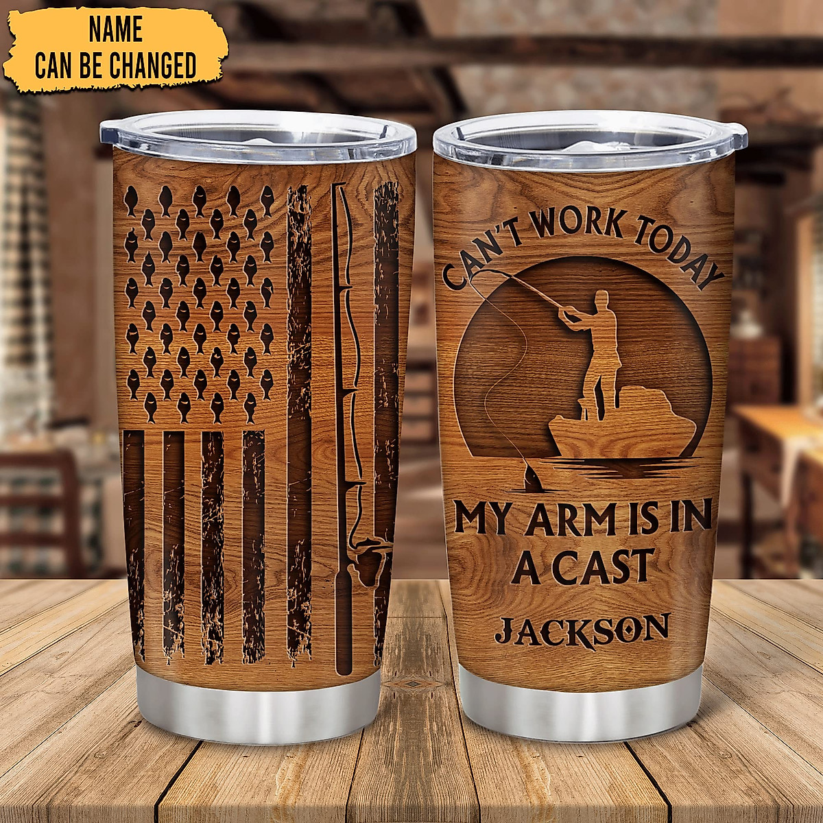 Hyturtle Personalized Fishing Gifts For Men - Can't Work Today My Arm Is In A Cast Tumbler 20 Oz Travel Coffee Mug Stainless Steel - Fathers Day Gift For Dad, Him, Boy, Husband On Birthday, Christmas