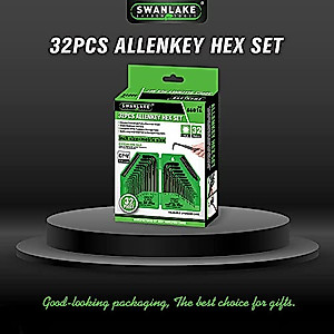 SWANLAKE 32PCS Hex Key Set, Allen Wrench Set Inch/Metric MM(0.7mm-10mm) SAE(0.028"-3/8)