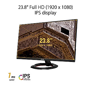 ASUS TUF Gaming 23.8” 1080P Monitor (VG249Q1R) - Full HD, IPS, 165Hz (Supports 144Hz), 1ms, Extreme Low Motion Blur, Speaker, FreeSync™ Premium, Shadow Boost, VESA Mountable, DisplayPort, HDMI,BLACK