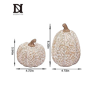 DN DECONATION Thanksgiving Resin Pumpkin Statue, Brown and White Pumpkin Figurine, Faux Decorative Pumpkins for Table Centerpiece, Countryside Autumn Fall, Set of 2, Gift