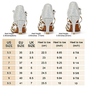 FUKZTE Women Rhinestone Ballroom Dance Shoes Latin Salsa Dance Shoes Practice Party Dance Shoes,Silver 3.35 inch Heel,9.5 US
