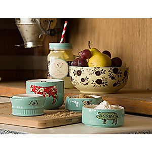 Pavilion Gift Company Live Simply Bee Chicken Pig and Cow Measuring Cups, Teal