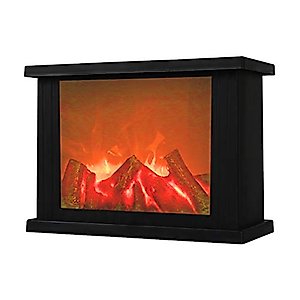 Fireplace Lanterns Decorative Flameless Portable Led Lantern Battery Operated and USB Operated 6 Hours Timer Included Indoor/Outdoor(No Heater Function Black Rectangle Size:11x4.7x8 Inch)