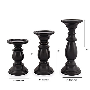 SAMHITA Set of 3 Farmhouse Mango Wood Candle Holders, in Black Finish for Table Centerpiece Candle for Any Room Decor