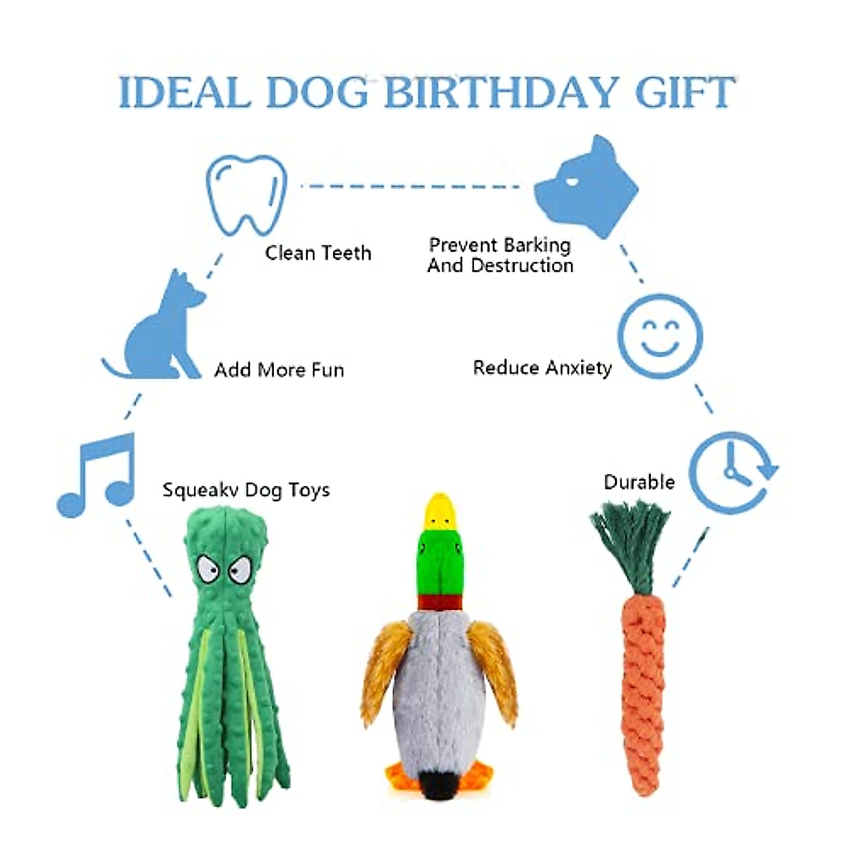 NBiefuny Dog Squeaky Toys Octopus - Crinkle Plush Dog Toys for Puppy Teething, Durable Interactive Dog Chew Toys for Small to Medium Dogs Training and Reduce Boredom, 3 Pack (Green+Octopus)