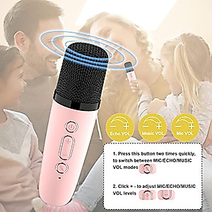 YLL Kids Karaoke Machine, Portable Bluetooth Speaker with Wireless Microphone for Adults, Karaoke Toys Gifts for Girls Ages 4, 5, 6, 7, 8, 9, 10, 12 +Year Old Birthday Party (Pink)