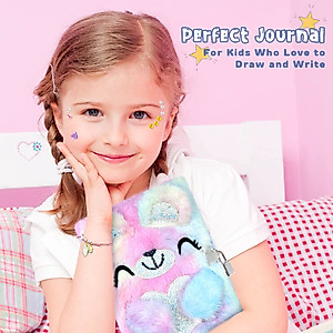 homicozy Bear Diary for Girls with lock and keys, Kids Journal School Travel Notebook Gift Set for Writing and Drawing,Plush Secret Diary with Multicolored Pen Stickers Purse Keychain