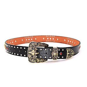West Star Concho Genuine Leather Belt Mens Women Western Cowboy Leather Belt-Rooster Black Red XL