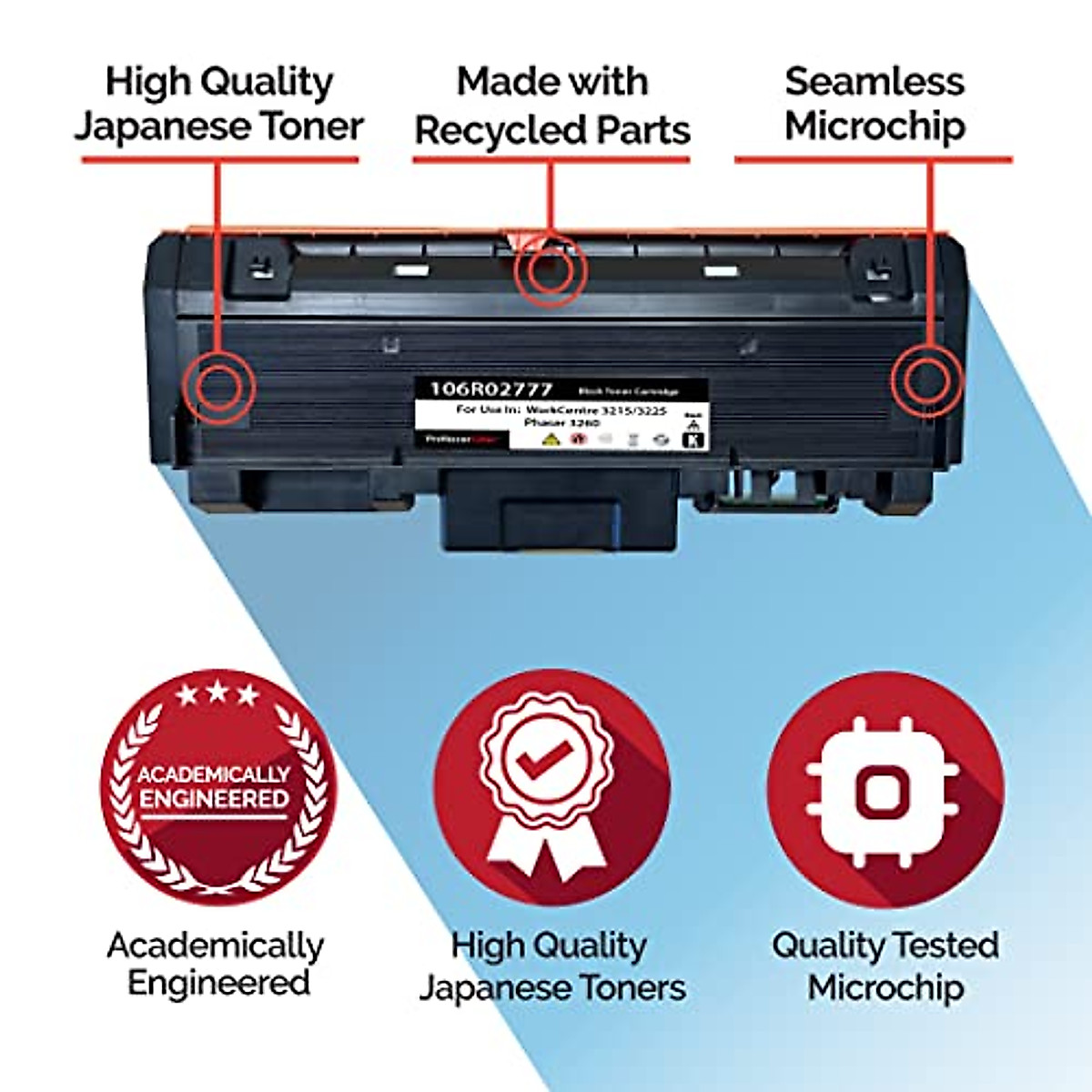 Professor Color Compatible Toner Cartridge Replacement for Xerox Phaser 3260 3260DI 3260DNI 3052, Xerox WorkCentre 3215 3215NI 3225 3225DNI | 106R02777 - High Yield 1 Pack (3,000 Pages)