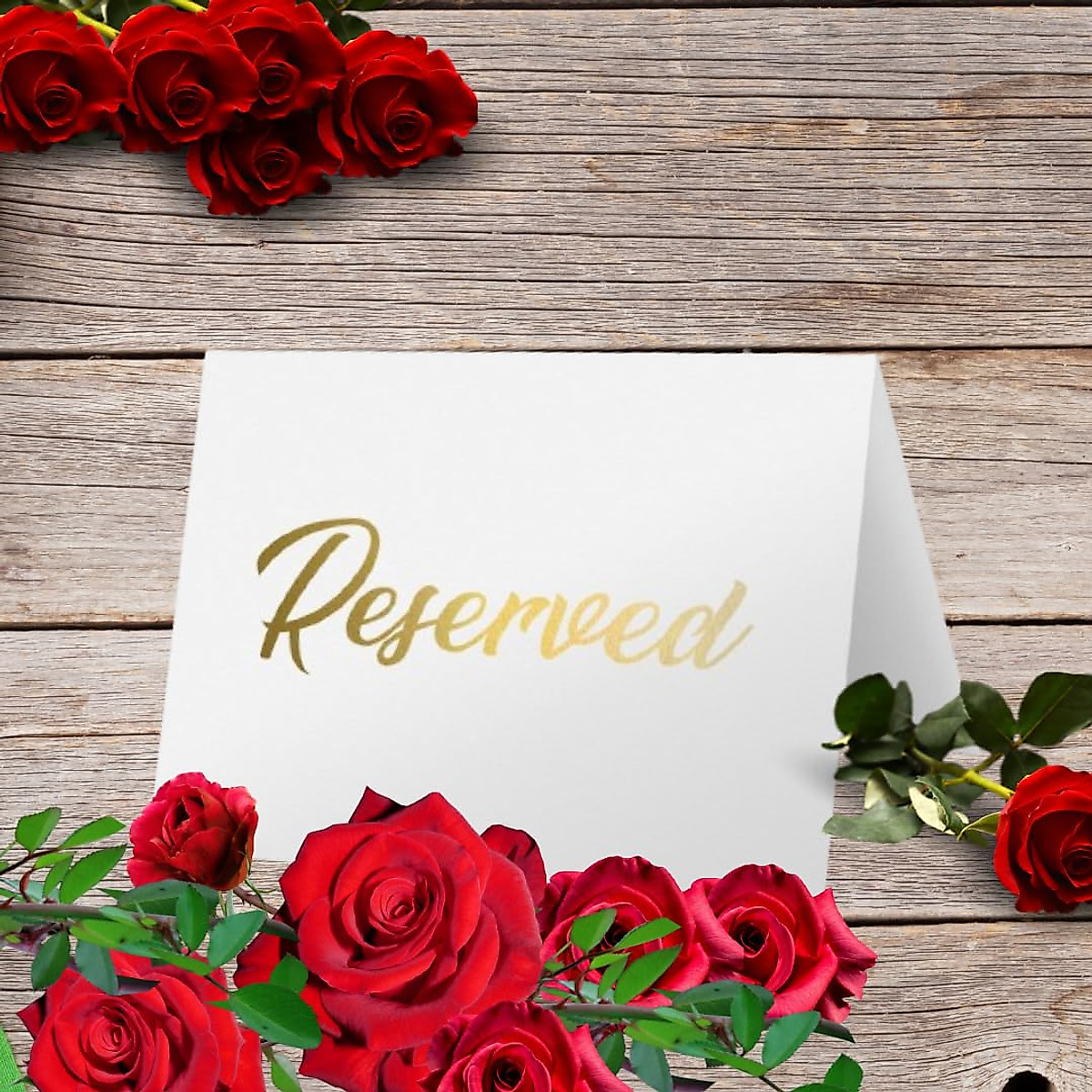 25 Pack Gold Reserved Table Cards for Wedding with Gold Foiled Letters- Seating Signs for Chairs Church Pews Double Sided Signs Tent Reservation Cards Celebration Accessories (Set of 25, White)