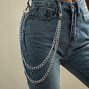 yaozeio Pant Chain for Men Women Hip Hop Chains, Pocket Chain Belt Goth Accessories for Women Men Jean Wallet Chain Punk Chains Backpack Decorations Ornament (Silver 2 Layer)