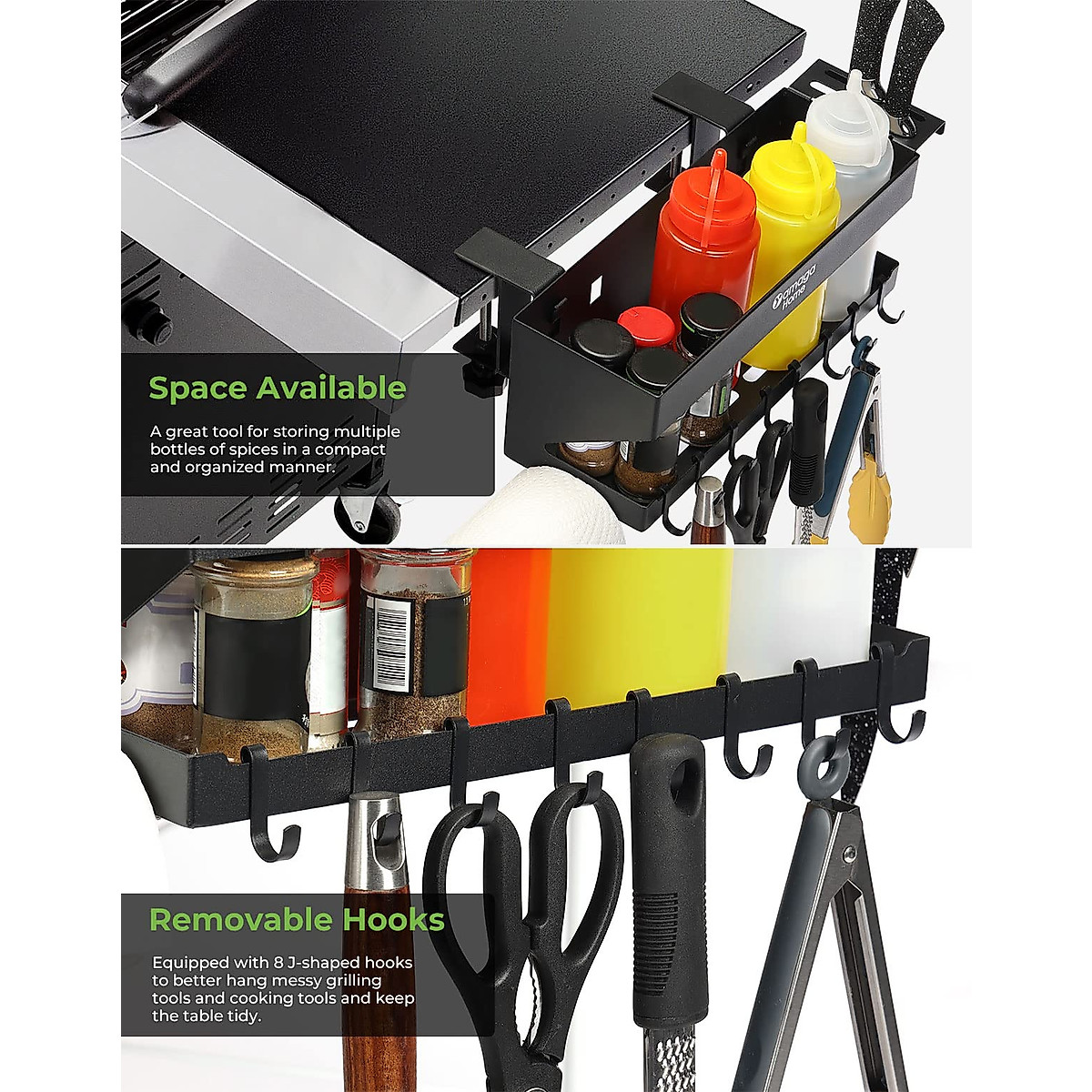 yamagahome Griddle Caddy, Grill Caddy for 28"/36" Blackstone Griddles, BBQ Caddy for Outdoor Grill Storage Organizer with Paper Towel Holder, Tool Holder & 8 J-Hooks, No Drilling, Space Saving