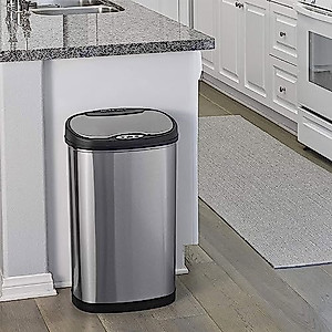 Ninestars 13.2 Gal Rectangular Stainless Steel Automatic Soft Close Motion Sensor Trash Can with Manual Mode, Ring Liner, and Non-Skid Base (2 Pack)