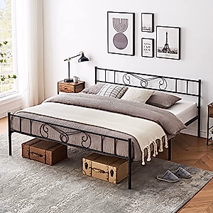GAOMON Black Bed Frame Platform with Headboard and Footboard,Metal Platform Bed Frame，No Box Spring Needed,Under Bed Storage Space,Mattress Foundation,Simple Assembly,Modern Style,King Size